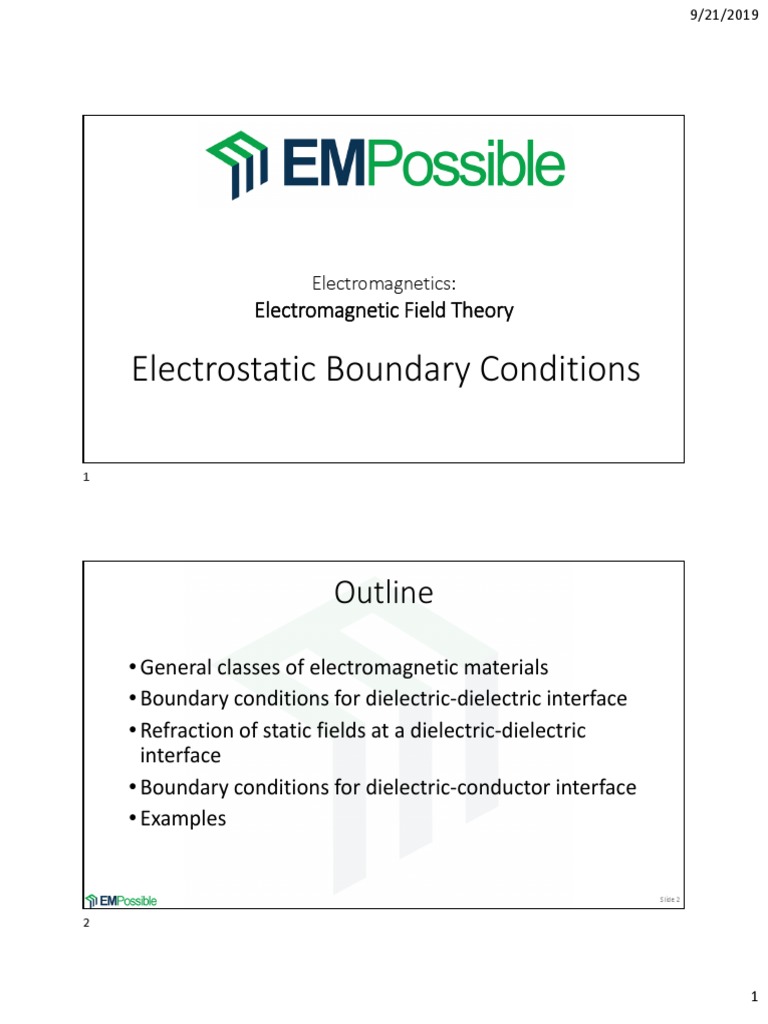 Electrostatic Boundary Conditions Outline Pdf Electric Field Boundary Value Problem