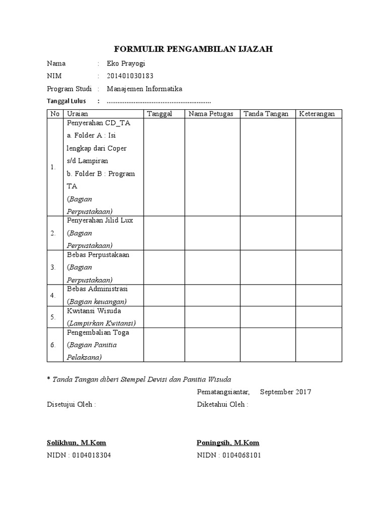 Formulir Pengambilan Ijazah Eko Prayogi | PDF | Karier & Perkembangan