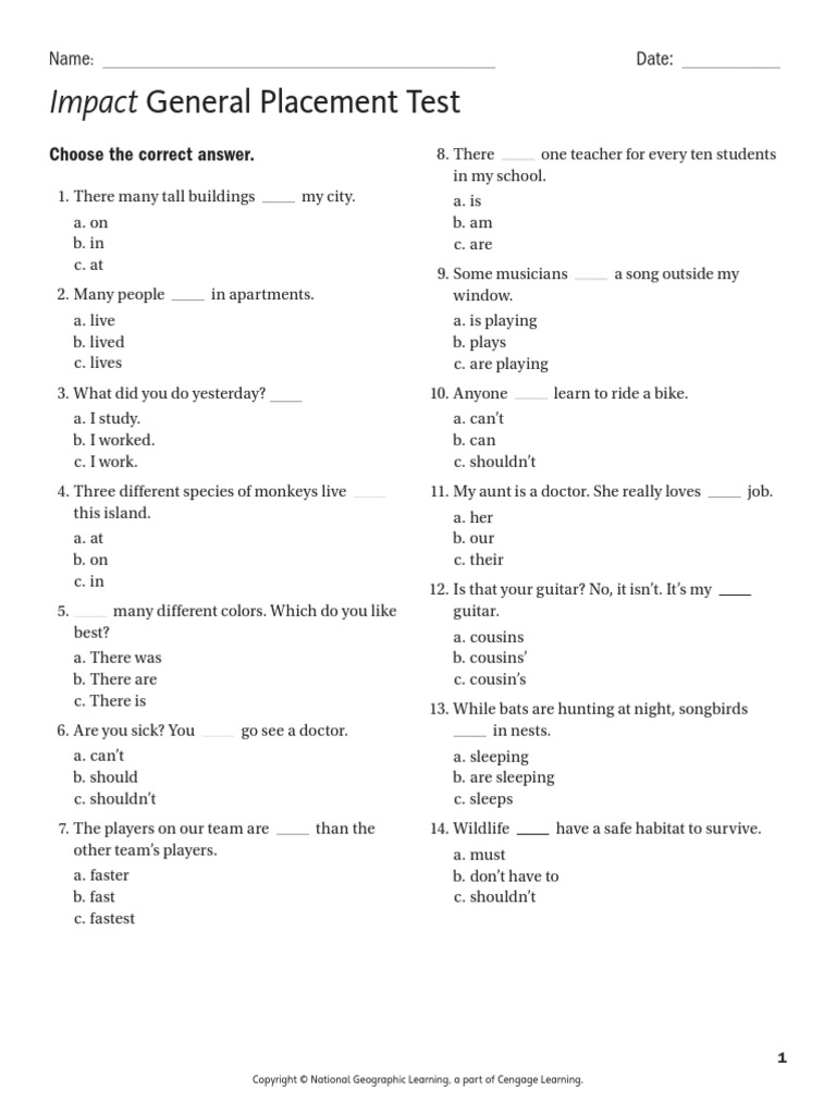 Impact General Placement Test: Choose The Correct Answer | PDF