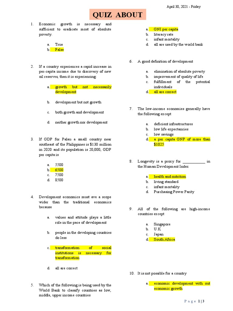 Quiz About | PDF | Economic Growth | Poverty & Homelessness