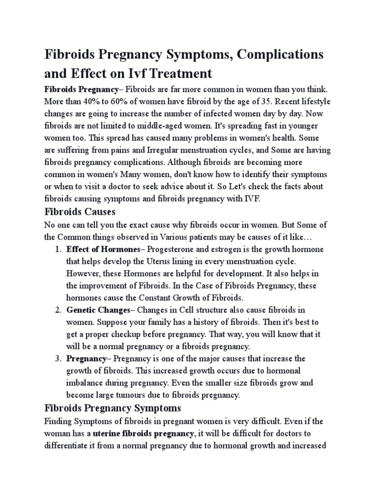 Fibroids Pregnancy Symptoms, Complications and Effect On Ivf Treatment ...