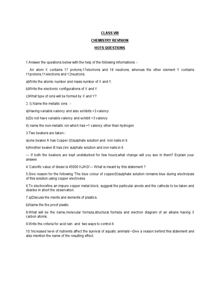 ICSE Class 8 Question Bank For Annual Exam - CHEMISTRY PART 2 | PDF