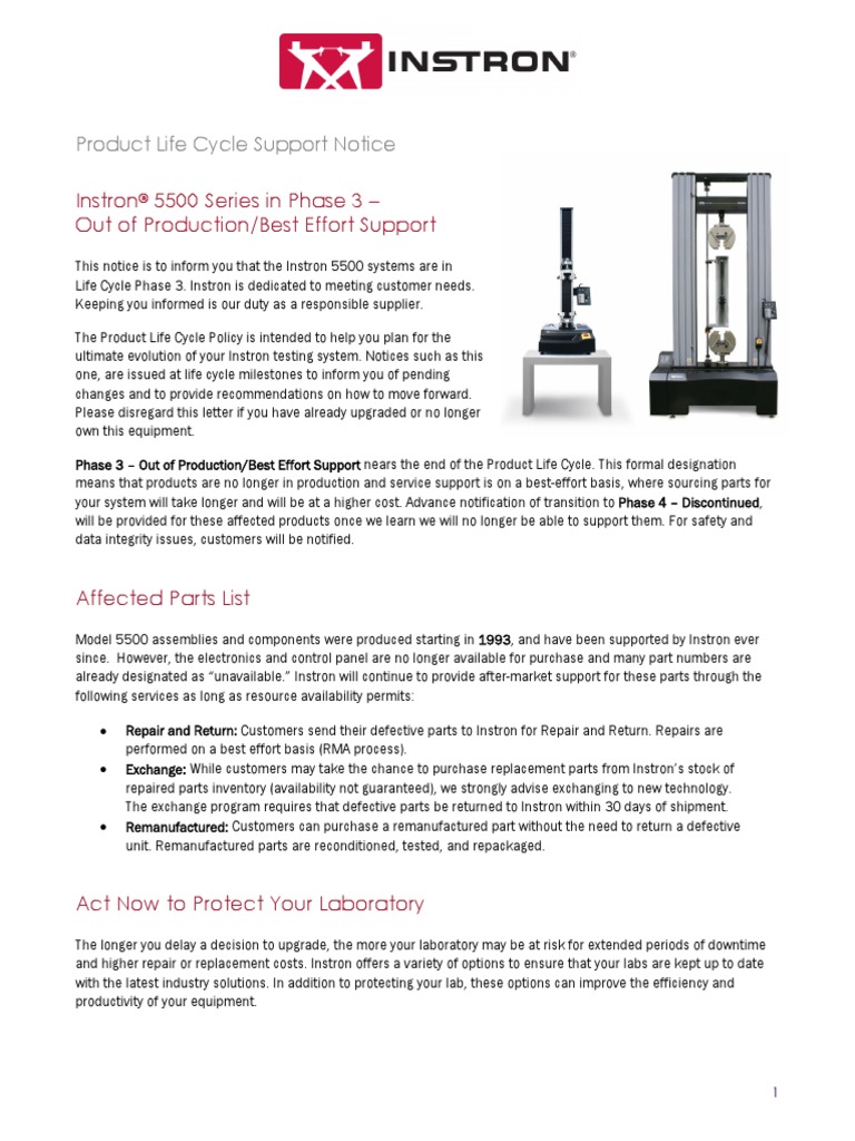 Instron 5500 Series in Phase 3 - Out of Production/Best Effort Support | PDF | Product Lifecycle ...
