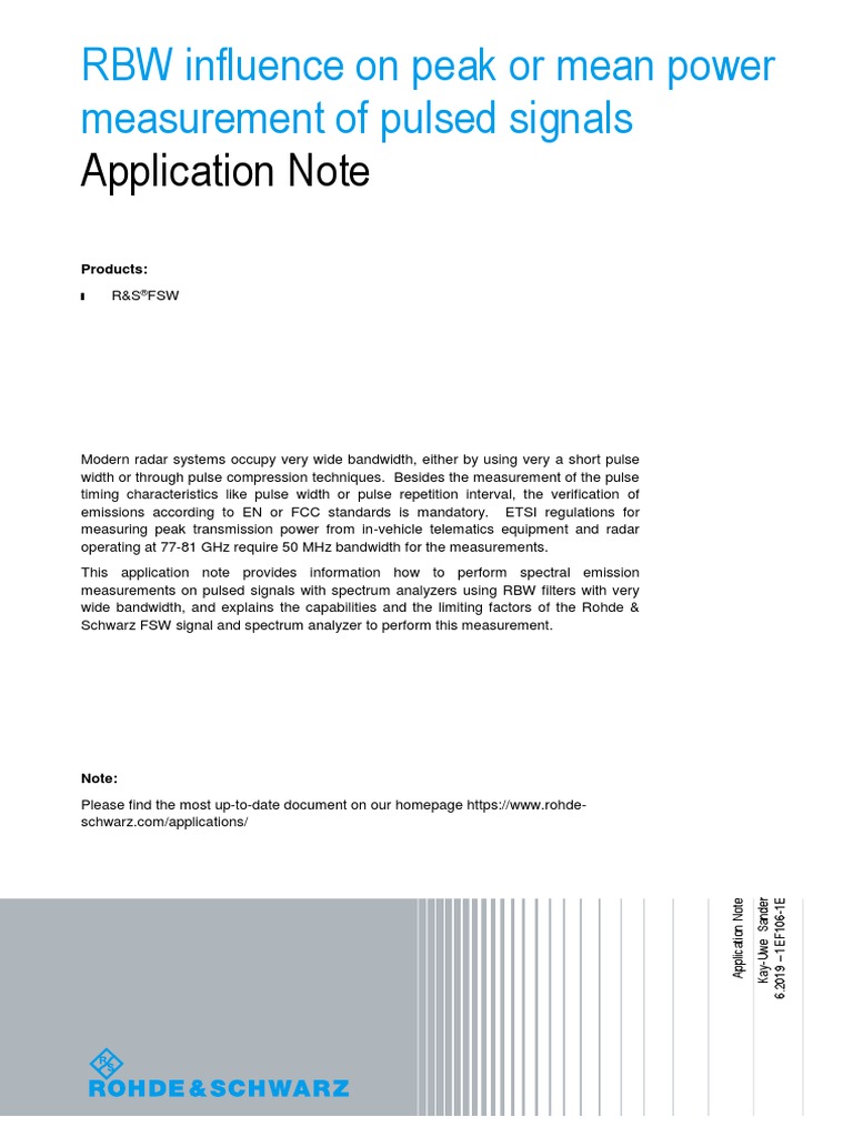 1ef106 1e RBW Pulsed A | PDF | Ultra Wideband | Bandwidth (Signal ...