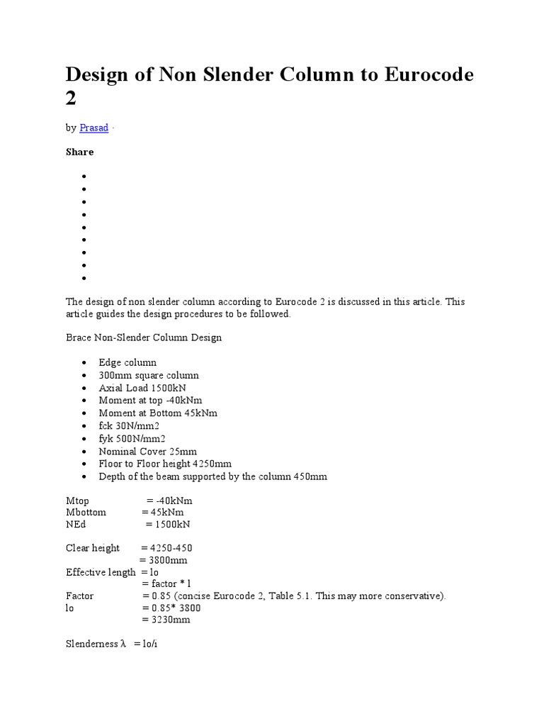 Non-Slender Column Design per Eurocode 2 | PDF | Column | Classical ...