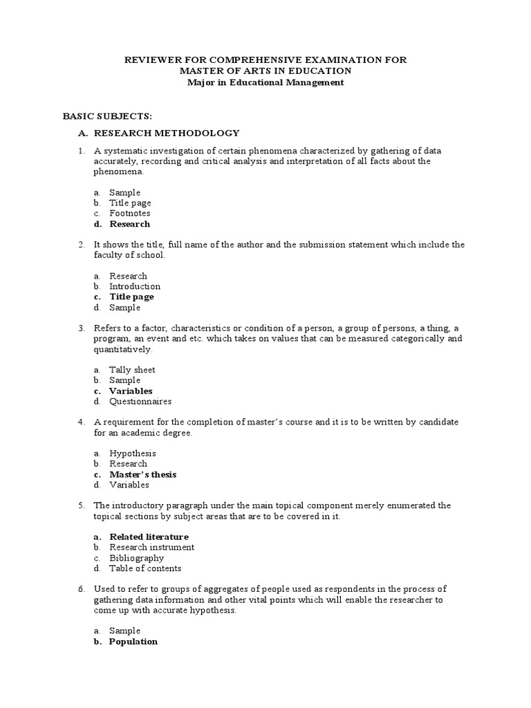Reviewer For Comprehensive Examination For Master of Arts in Education ...