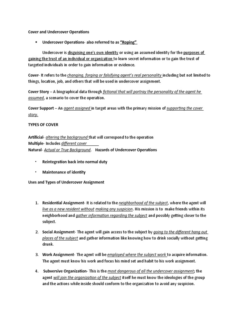Cover and Undercover Operations: Types of Assignments, Identities, and ...