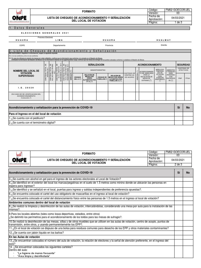 FM02-GOECOR-JEL - Lista de Chequeo de Acondicionamiento y Señalizacion LV - V03 SAMY | PDF