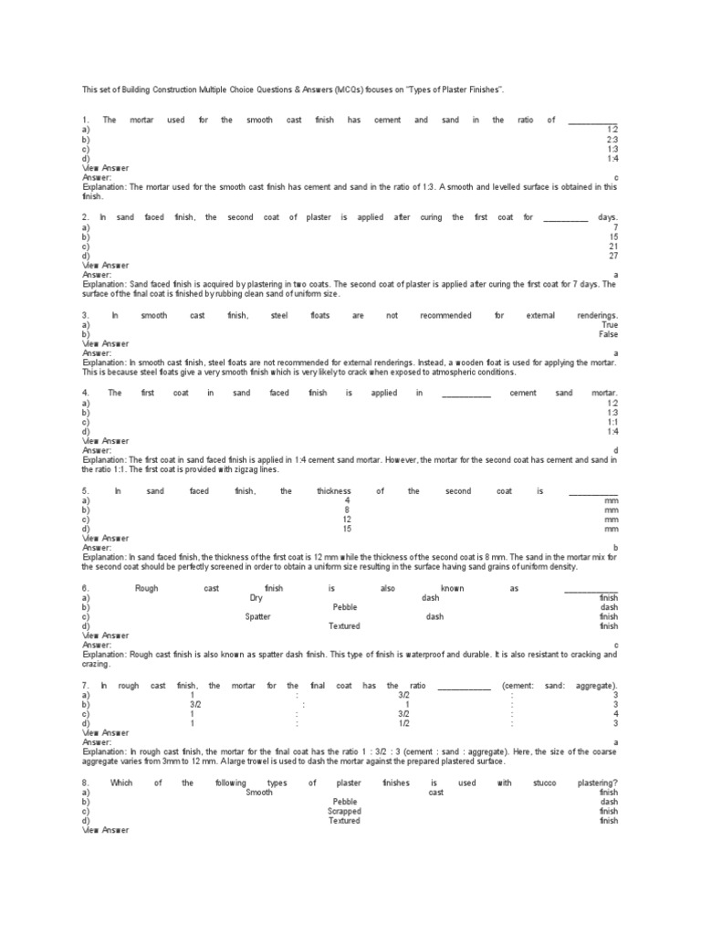 This Set of Building Construction Multiple Choice Questions | PDF ...
