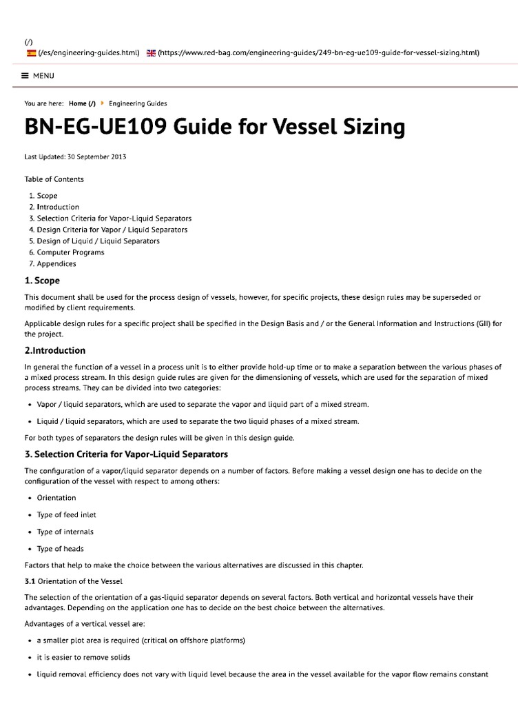 Guide For Vessel Sizing | PDF