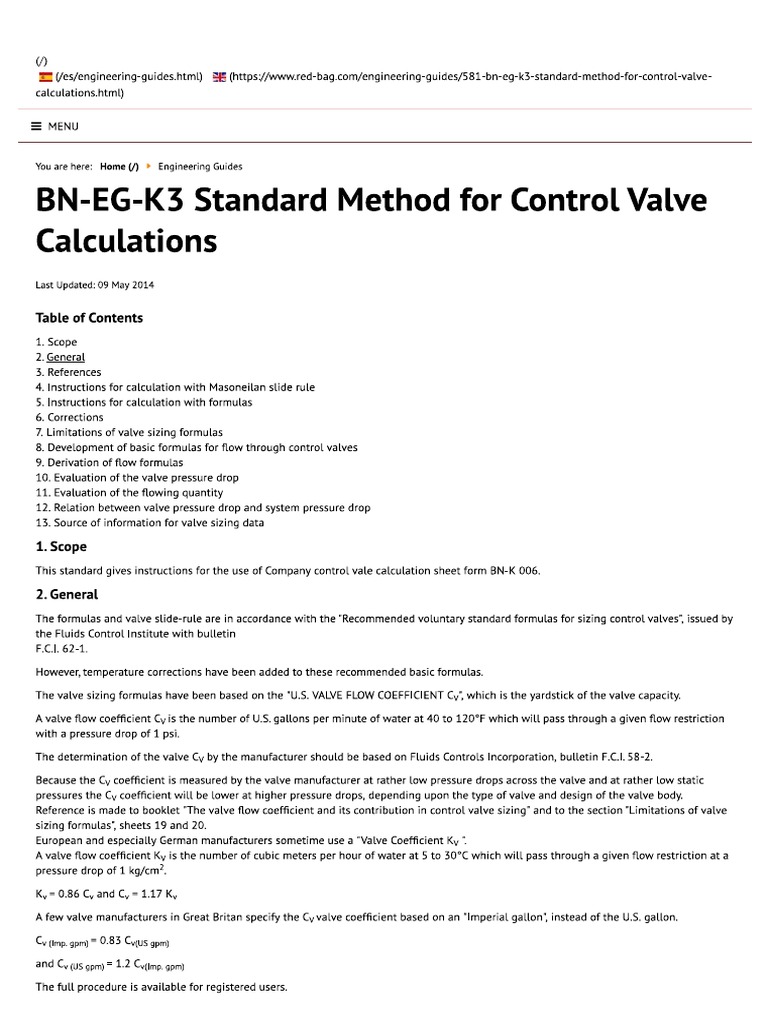 Standard Method For Control Valve Calculations | PDF