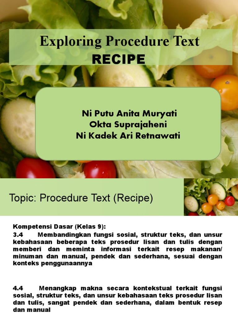 Exploring Procedure Text: Recipe | PDF | Linguistics | Education Theory