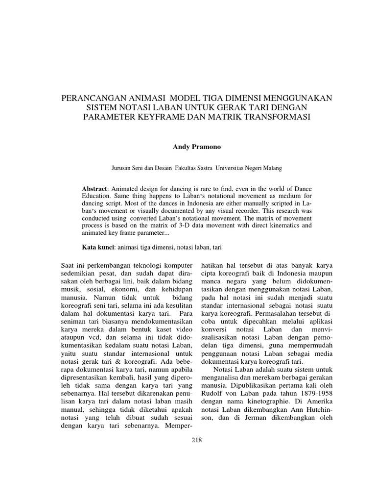 Animasi 3D Tari dengan Notasi Laban | PDF