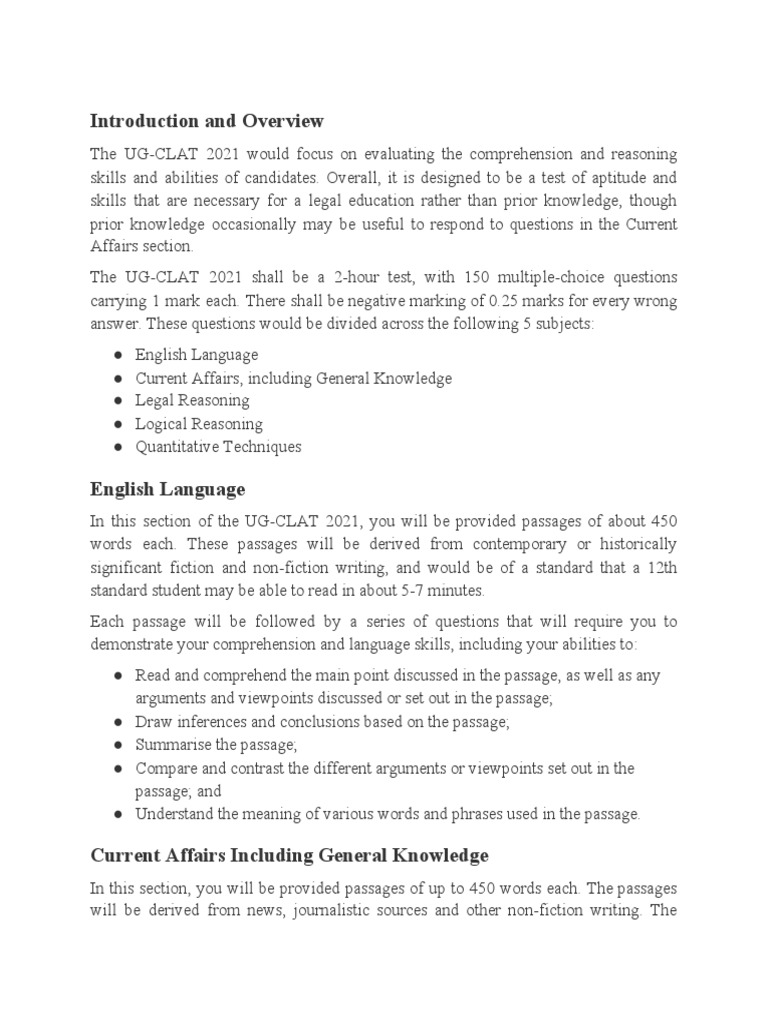 CLAT UG Syllabus 2021 | PDF | Argument | Inference