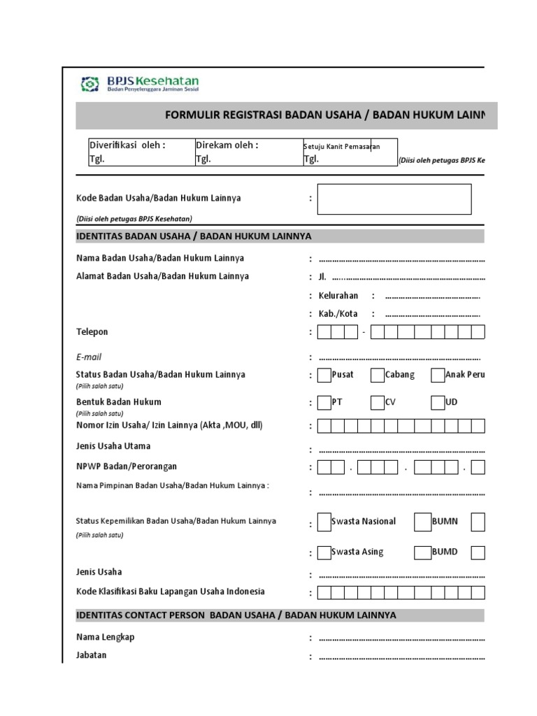 Form Registrasi Badan Usaha | PDF