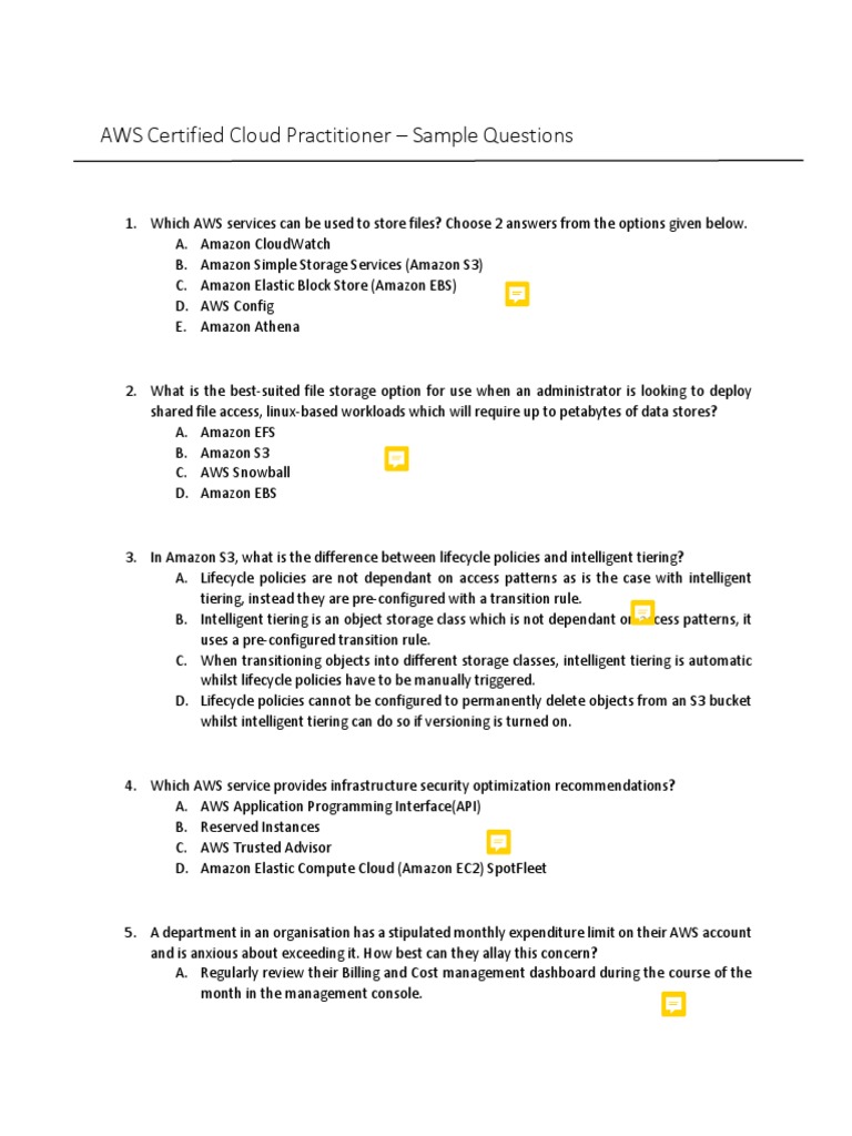 Aws Certified Cloud Practitioner Sample Questions Download Free Pdf