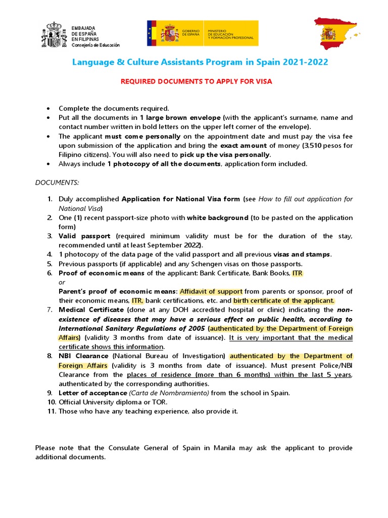 Spain Visa Application Requirements 2021-22 | PDF | Travel Visa | Passport