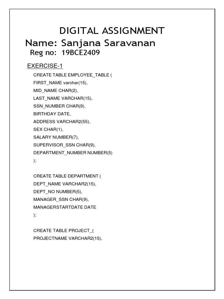 Digital Assignment Database Tables | PDF | Information Management | Information Retrieval