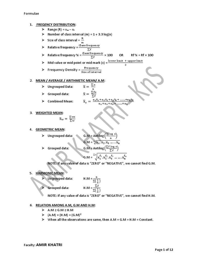 QM Formulas | PDF | Mean | Normal Distribution