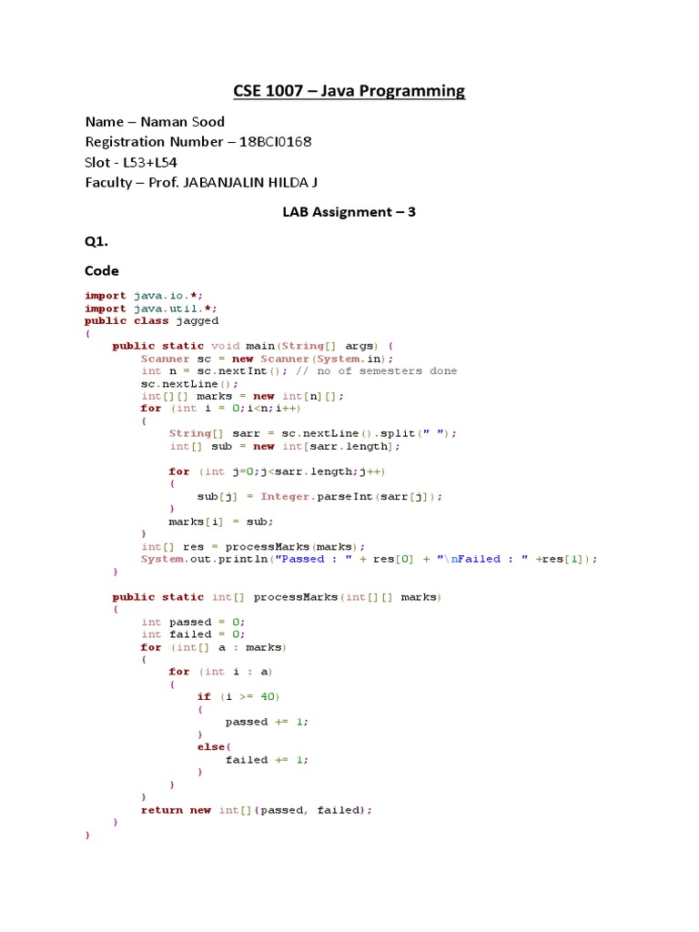CSE 1007 - Java Programming | PDF | String (Computer Science) | Computing