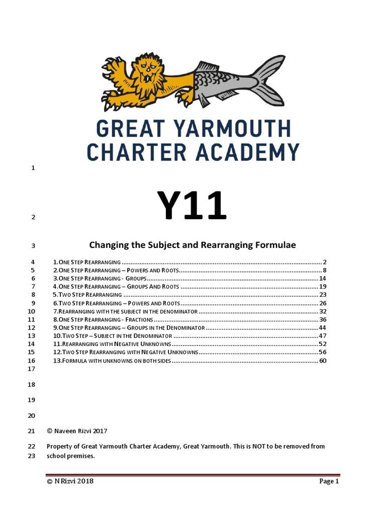 Changing The Subject and Rearranging Formulae Booklet | PDF | Area ...