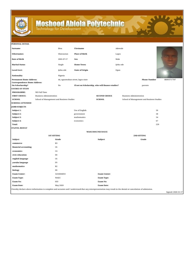 Https Mapolyng - Com Apply Printable Form - PHP | PDF
