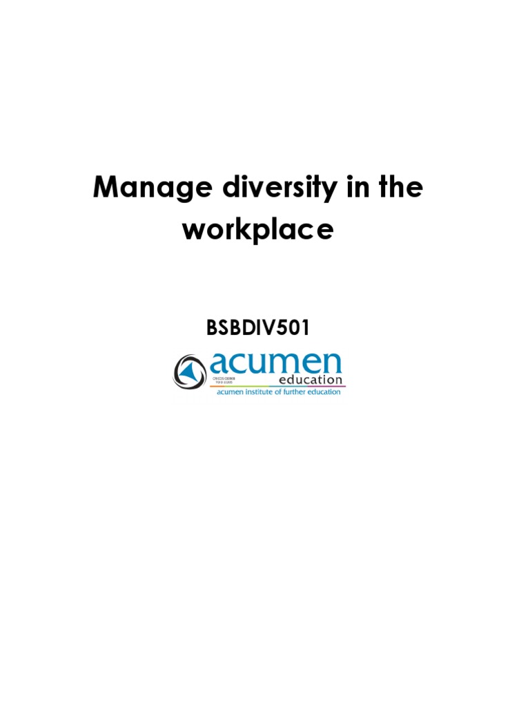 BSBDIV501 - Manage Diversity in The Workplace | PDF | Discrimination | Diversity (Business)