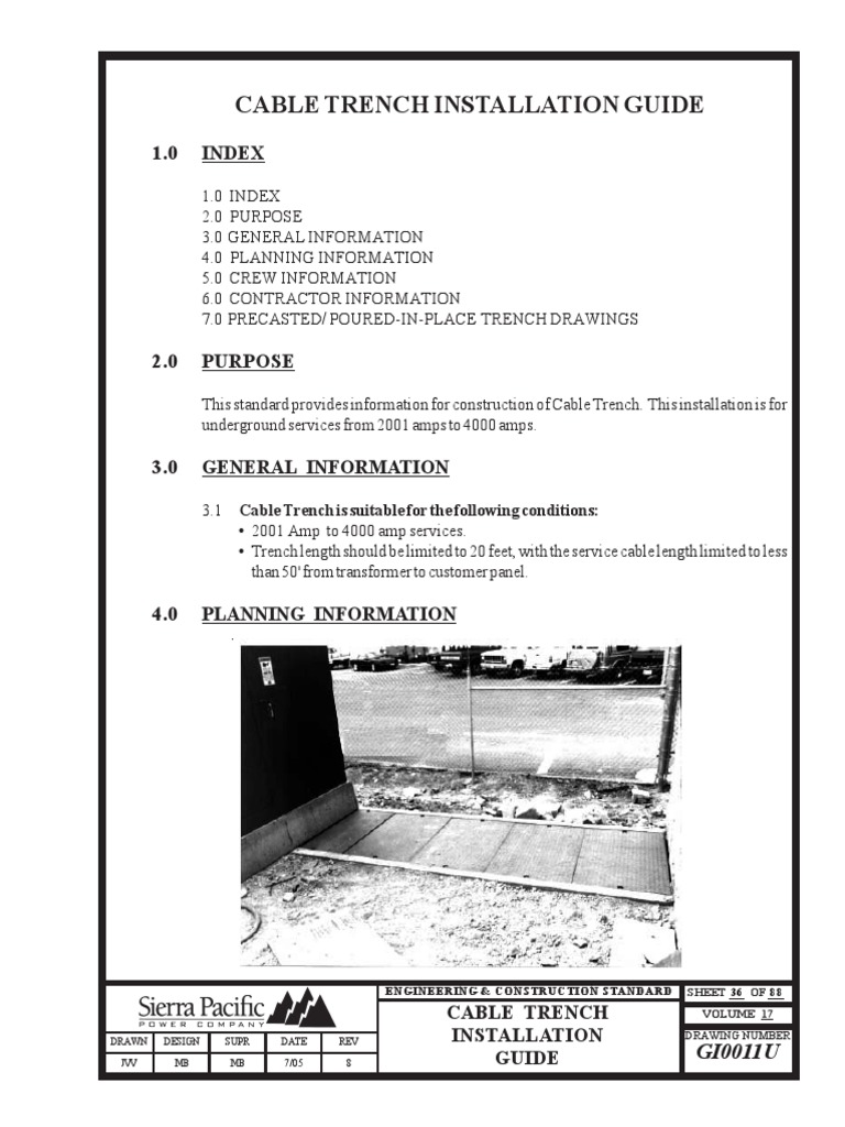 Cable Trench Installation Guide: 1.0 Index | PDF | Economic Sectors ...