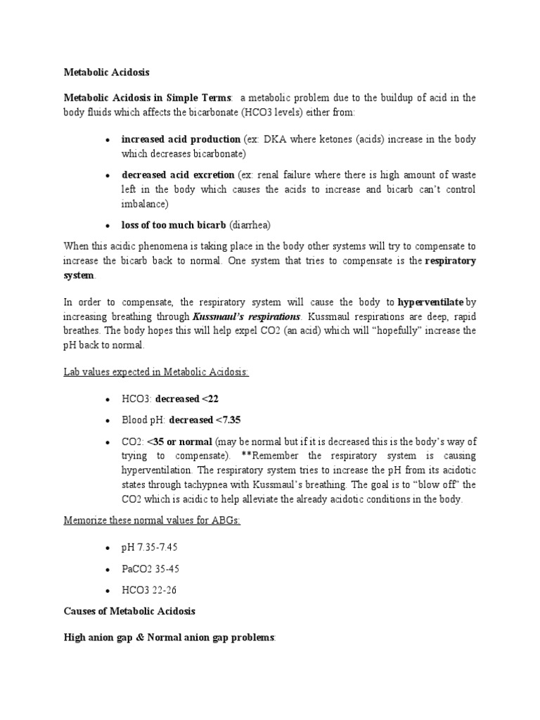 Understanding Metabolic Acidosis | PDF | Bicarbonate | Medical Specialties