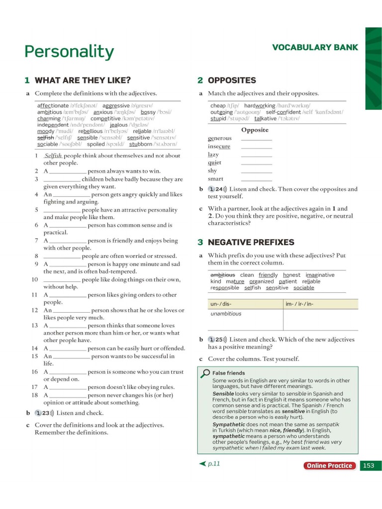 Vocabulary Bank - Personality | PDF