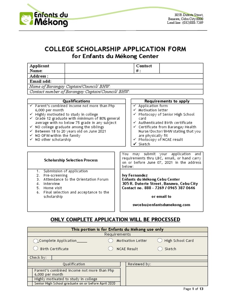 Scholarship Application Form 2021 | PDF | Health Sciences
