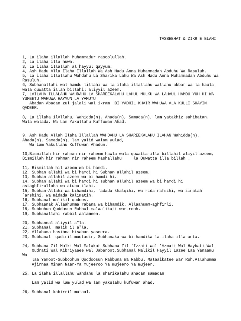 Tasbeehat Wa Zikr Rabbani | PDF | Arabs | Quran