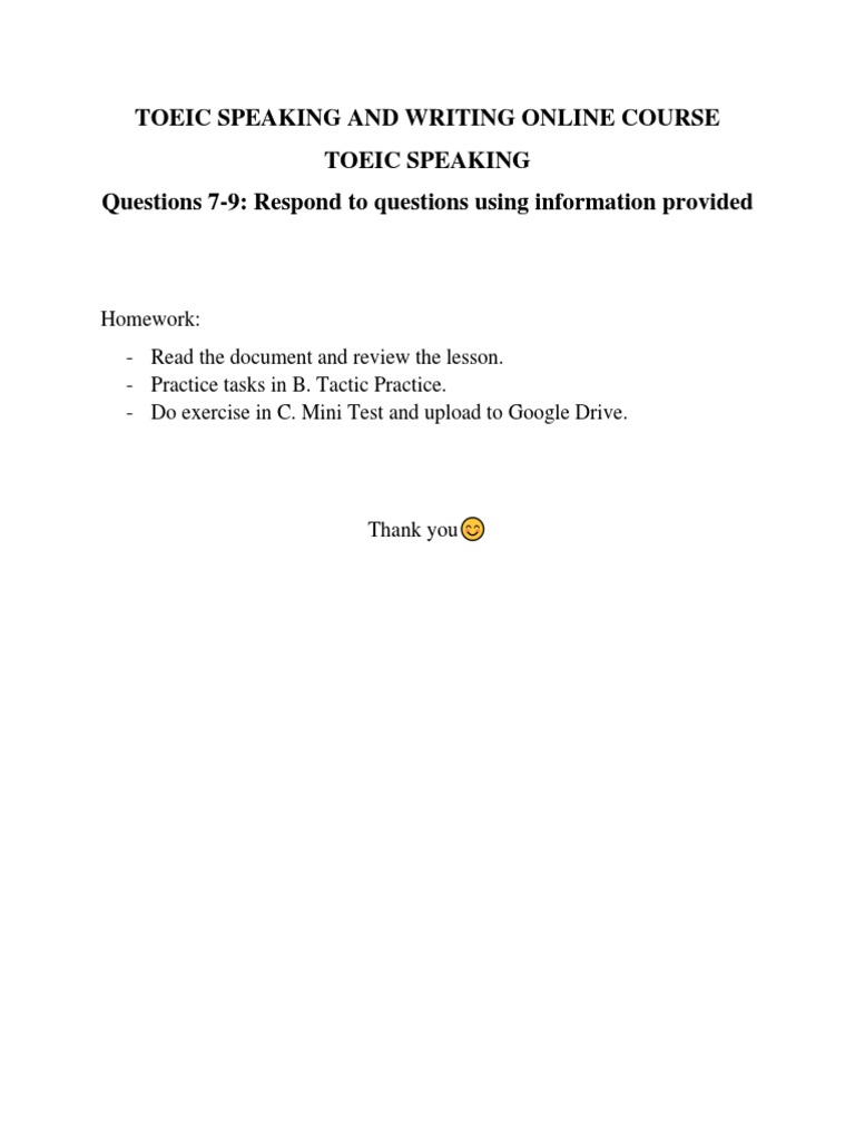 Toeic Speaking and Writing Online Course Toeic Speaking Questions 7-9 ...