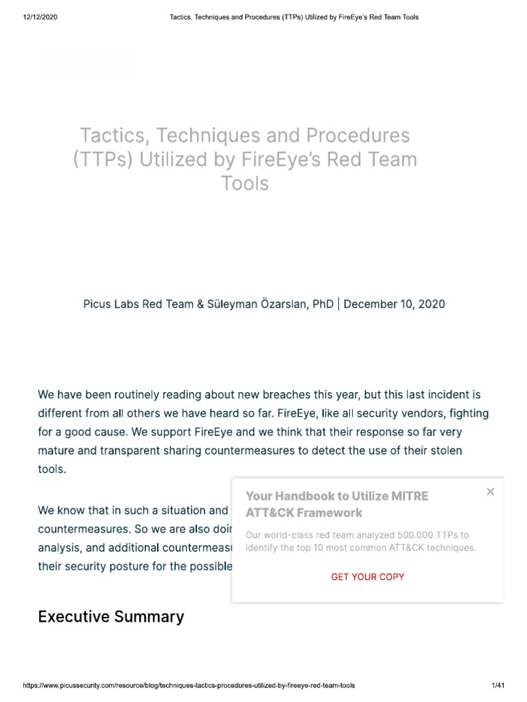 Techniques Tactics Procedures Utilized by Fireeye Red Team Tools | PDF