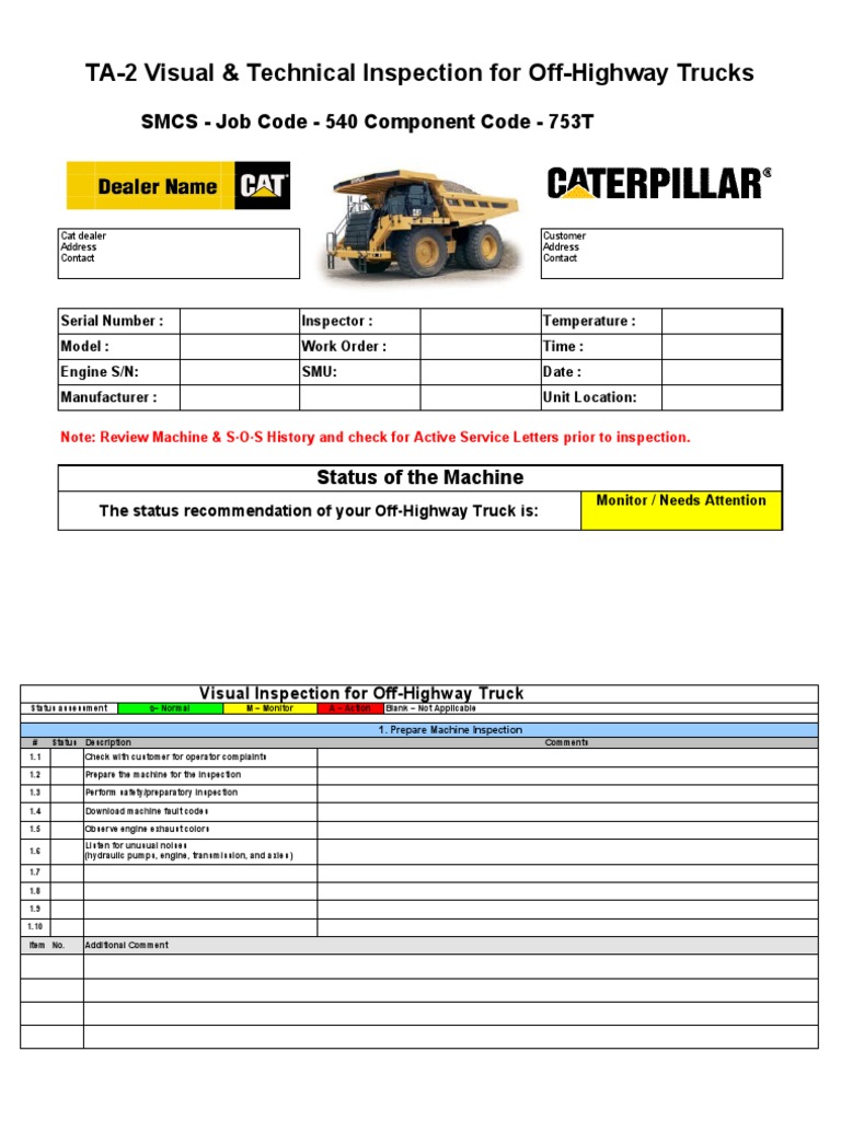 TA2 Visual & Technical Inspection Form Master - Off-Highway Truck | PDF ...