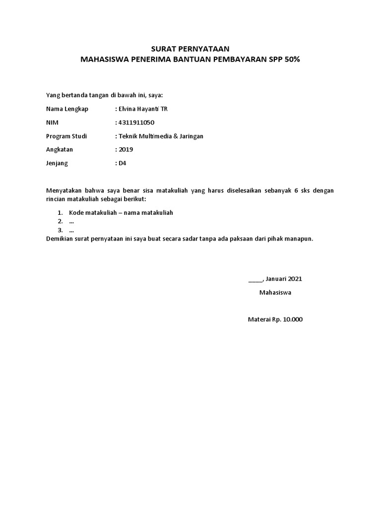 Surat Pernyataan SPP 50 Persen Fix | PDF