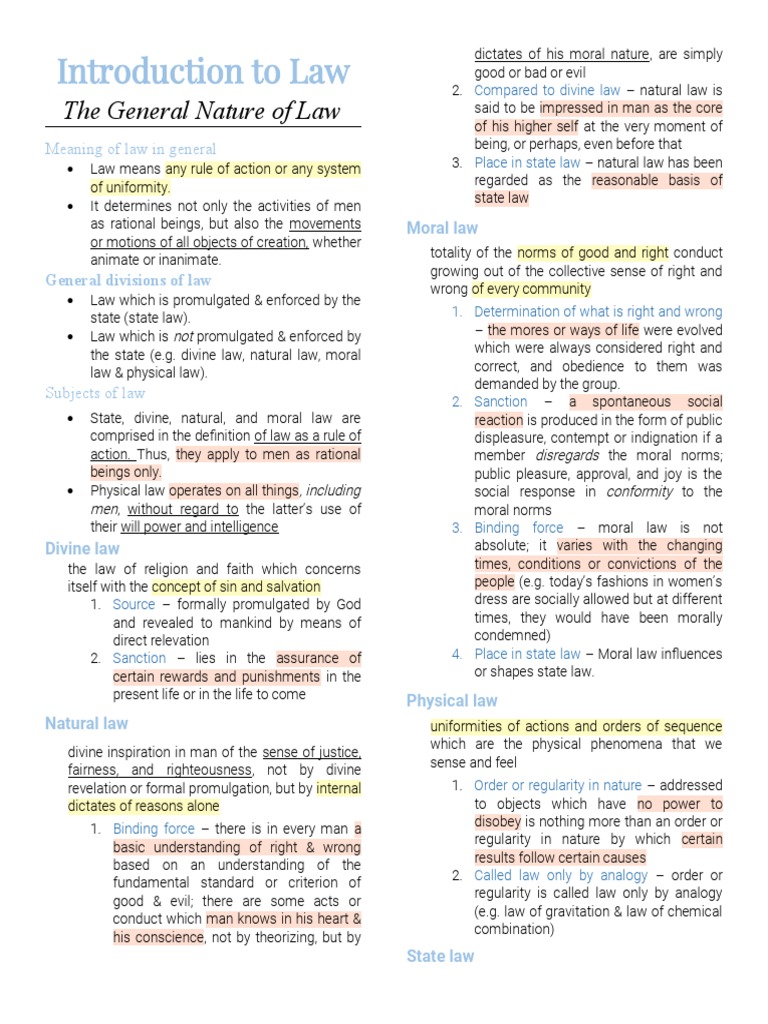 Introduction To Law: The General Nature of Law | PDF | Precedent ...