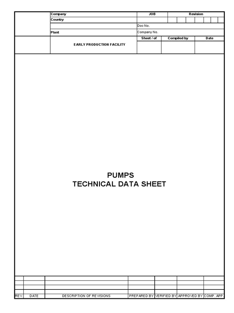 Pumps Technical Data Sheet: Company JOB Revision Country | PDF | Pump ...