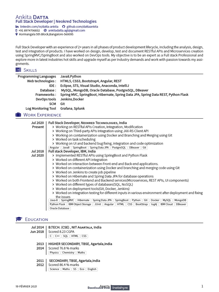 Ankita Datta: Skills | PDF | Databases | Spring Framework