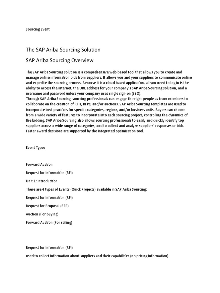 The SAP Ariba Sourcing Solution SAP Ariba Sourcing Overview | PDF ...