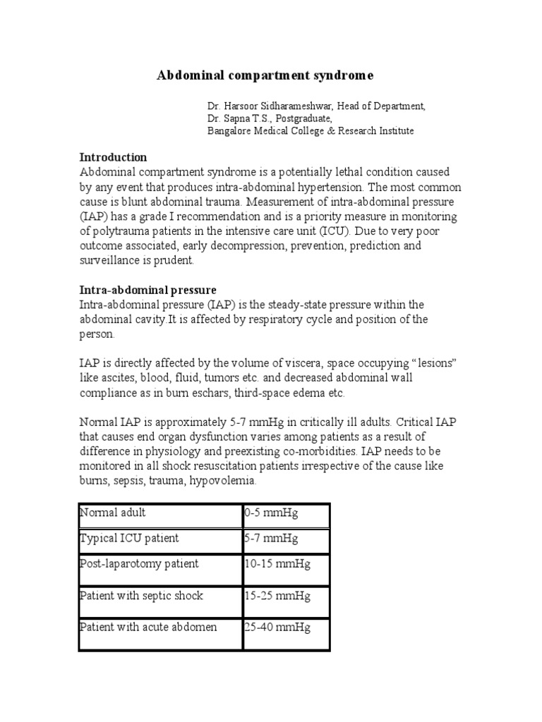 Grading Intra-Abdominal Pressure in ACS | PDF | Shock (Circulatory ...