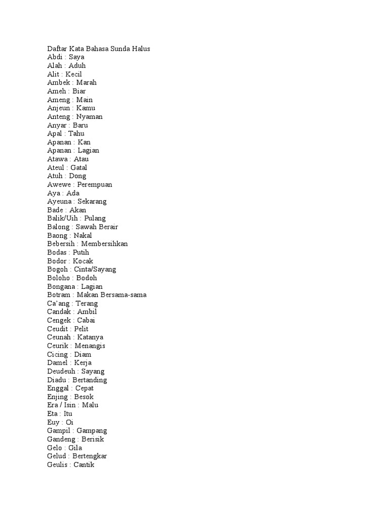 Daftar Kata Bahasa Sunda Halus | PDF