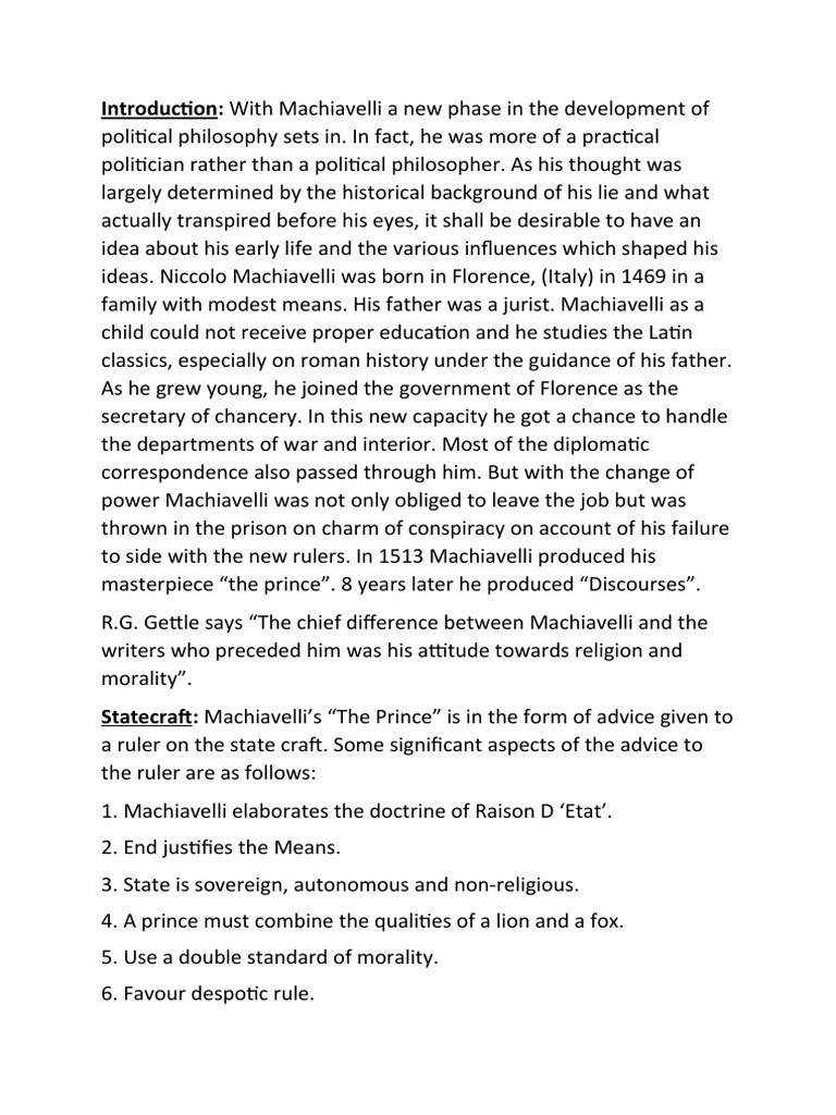 Machiavelli's Statecraft Principles | PDF | Niccolò Machiavelli | The ...