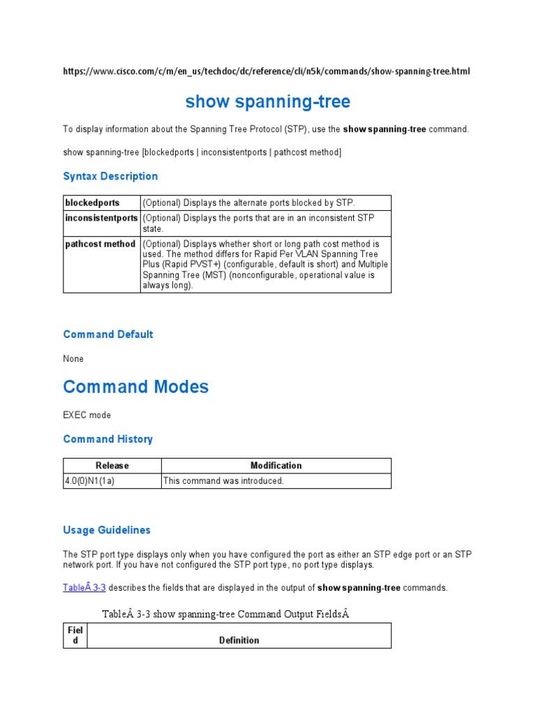 Show Spanning-Tree: Syntax Description | PDF | Telecommunications | Internet Protocols