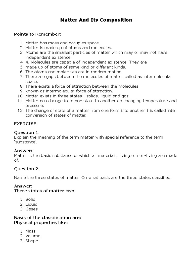 Matter and Its Composition Answers | PDF | Gases | Matter
