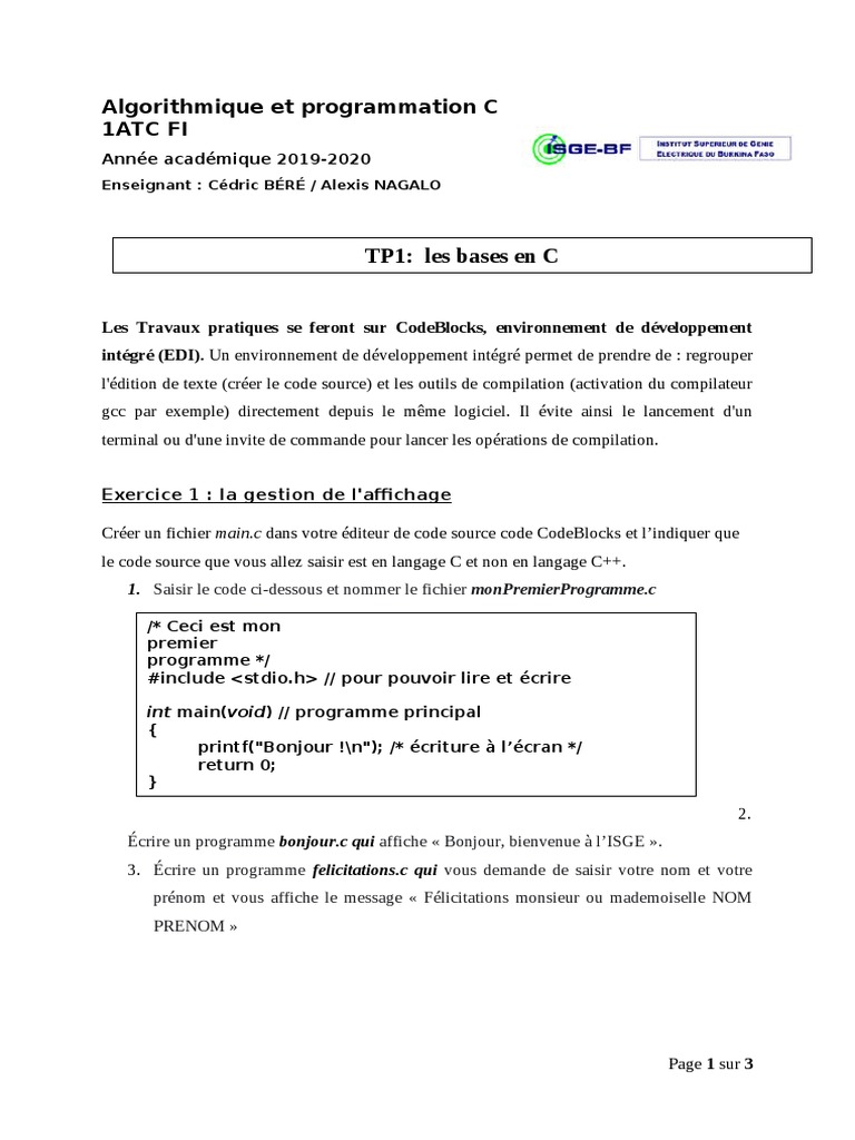 TP1 2020 | PDF | Environnement de développement | Variable (informatique)