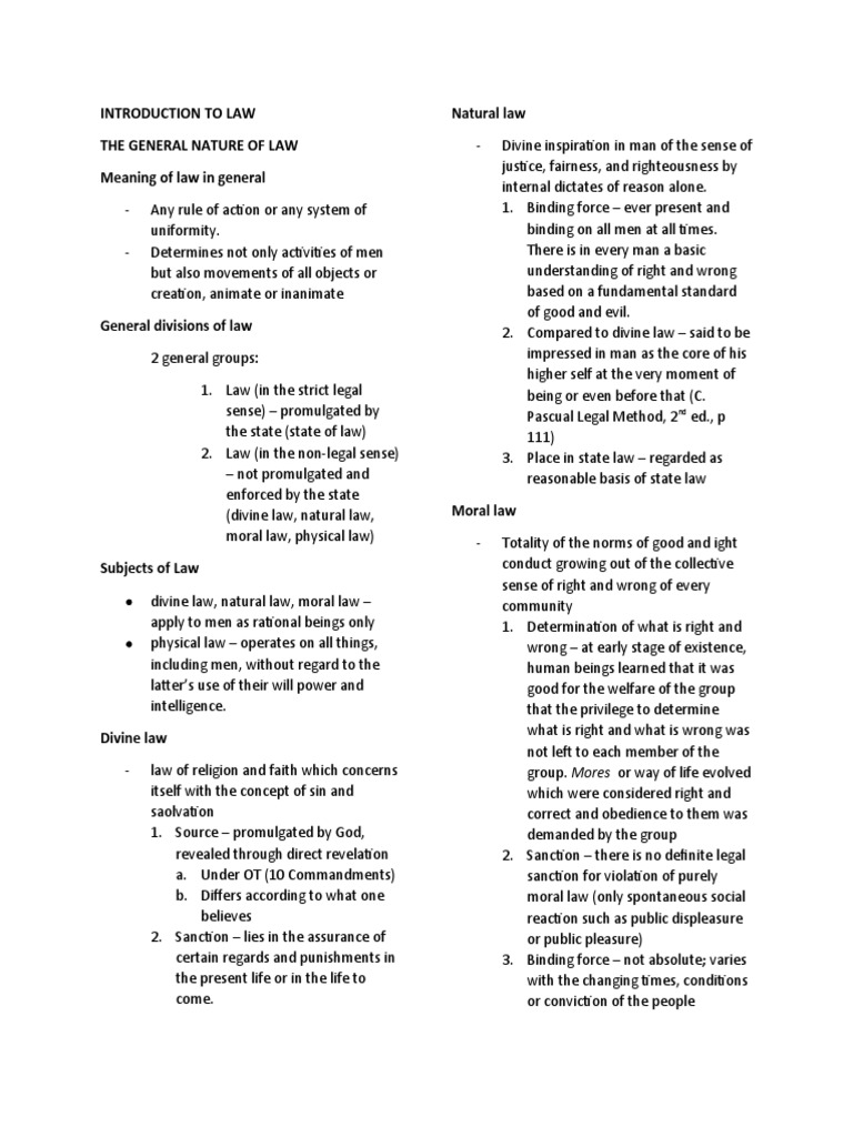 Introduction To Law The General Nature of Law Meaning of Law in General ...