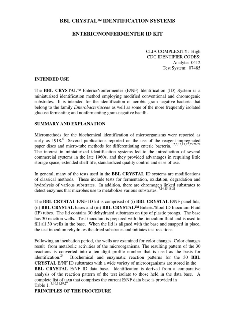BBL Crystal Identification Systems Enteric-Nonfermenter ID Kit | PDF ...
