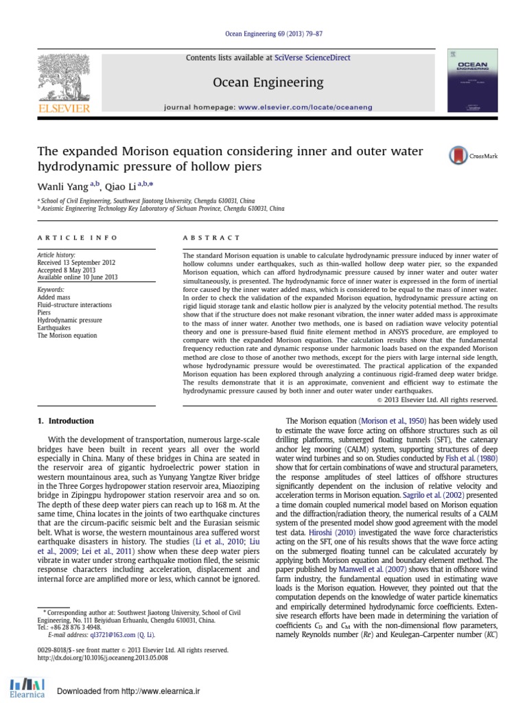 Expanded Morison Equation for Piers | PDF | Fluid Dynamics | Force