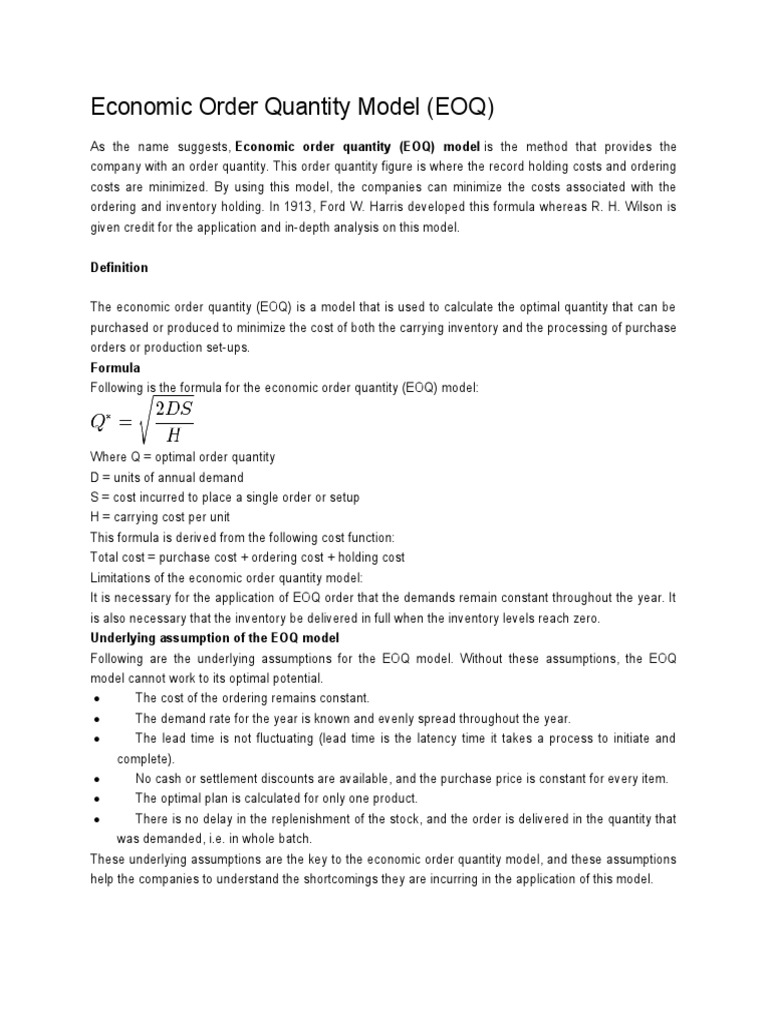 Economic Order Quantity Model | PDF